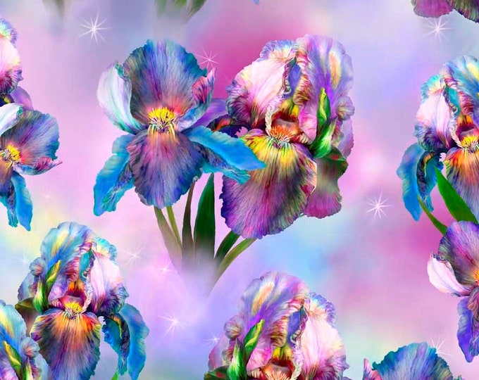 Eob~quilting Treasures Rainbow Iris Large Scale Irises Digital Blue ...