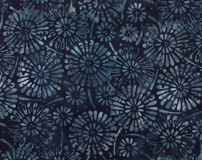 Wilmington Batiks Shoreline Flower Burst Dark Blue Cotton Batik Fabric ...