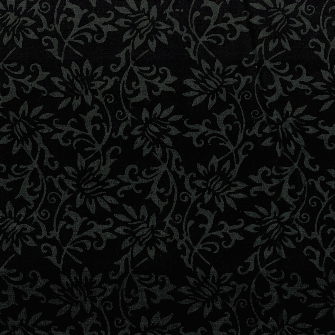 Island Batik Kings Castle Fabric by Kathy Engle~floral Design in Black ...