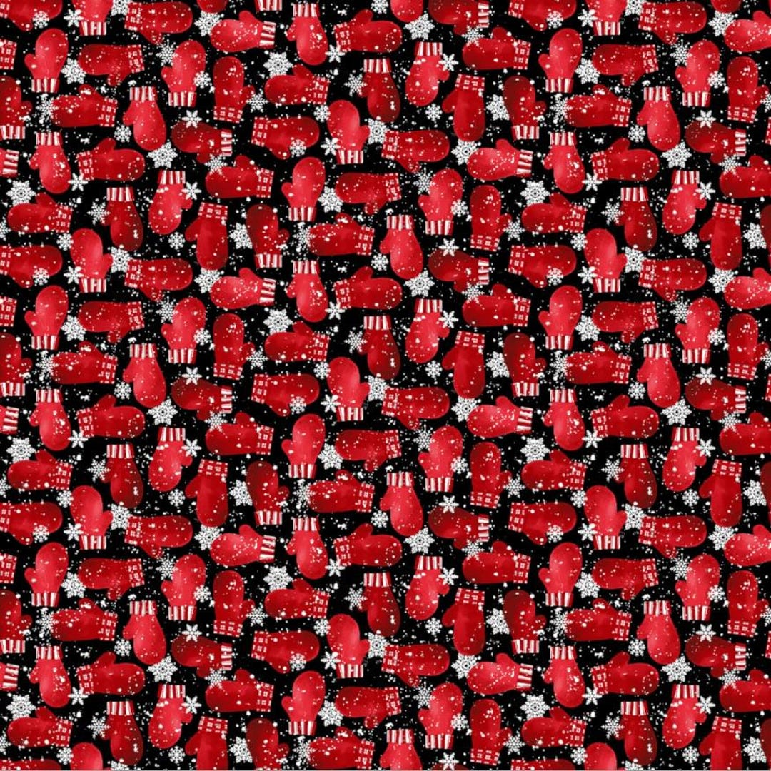 Henry Glass~snow Crew~mittens~black/red~cotton Fabric by the Yard or ...