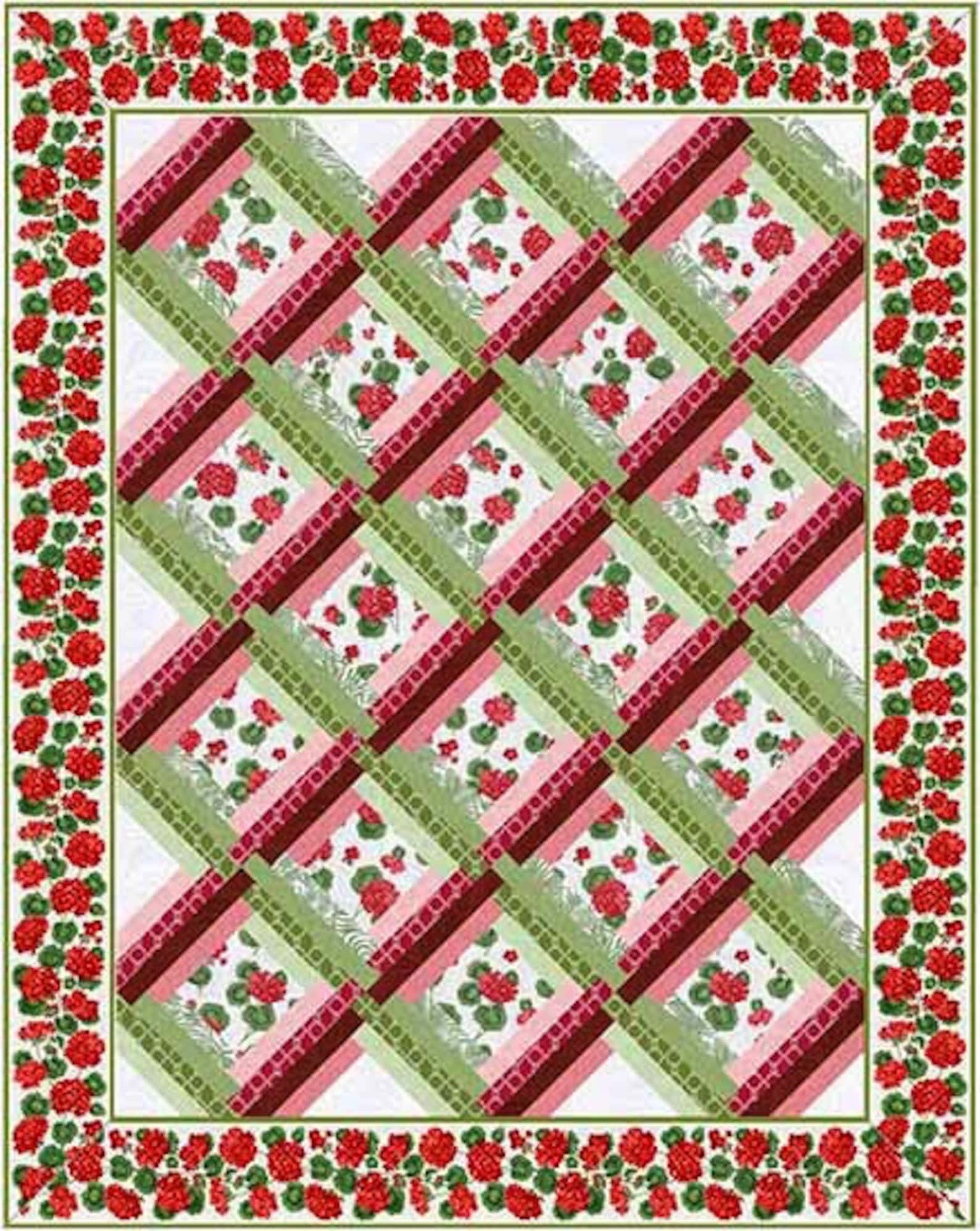 Benartex Bettys Geraniums Geranium Floral White Cotton Fabric by the ...