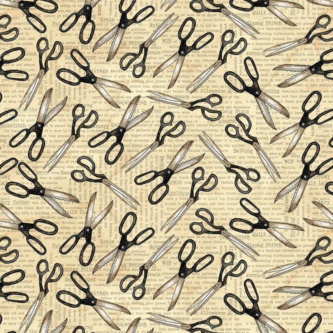 Blank Quilting Sew American Scissors Ivory Cotton Fabric by the Yard or ...