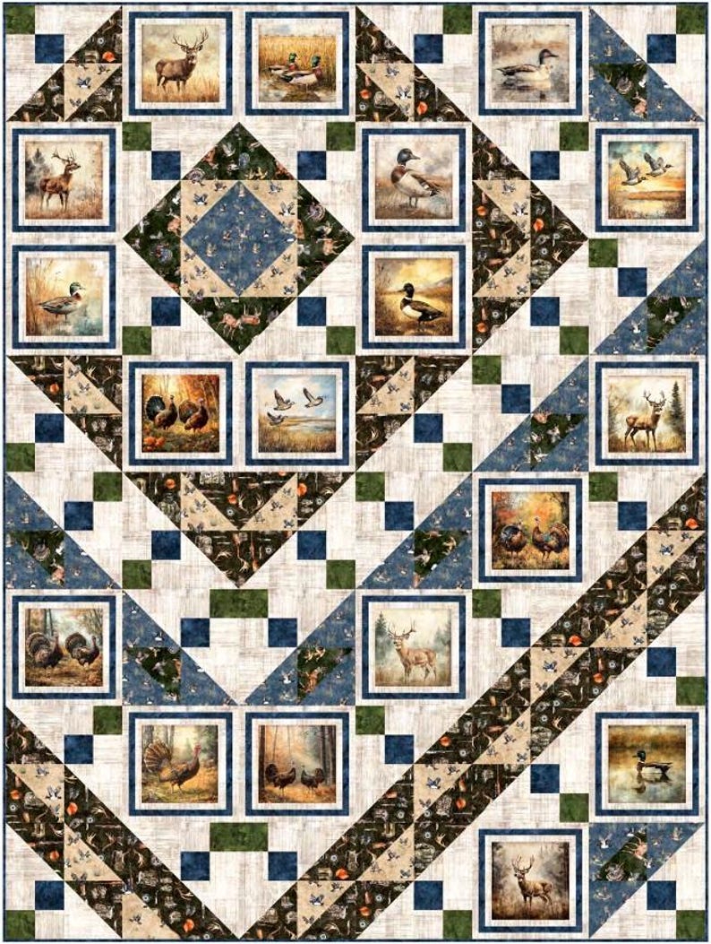 Quilting Treasures Forest Field and Stream Wildlife Toss Digital Gray ...