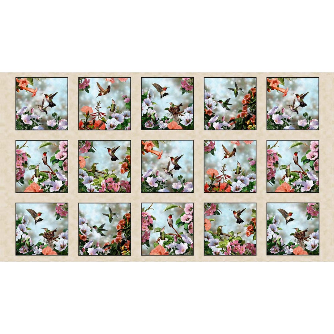Elizabeths Studio Dating Games 24.5" Hummingbirds Block Panel Cream ...