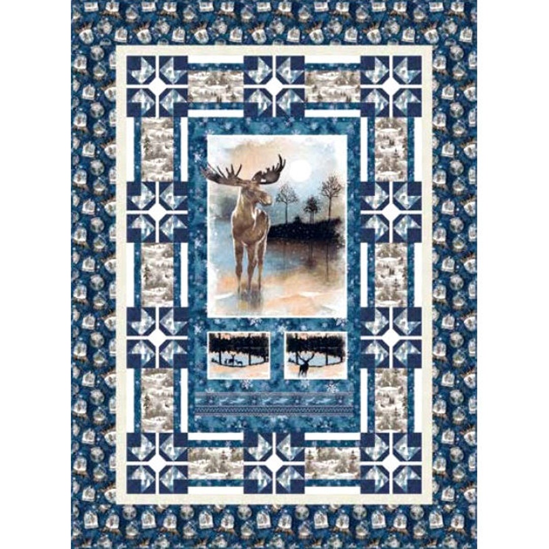 Quilt Kit~cold Winter Morning~56" X 76" Winter Moose Panel Throw Quilt ...