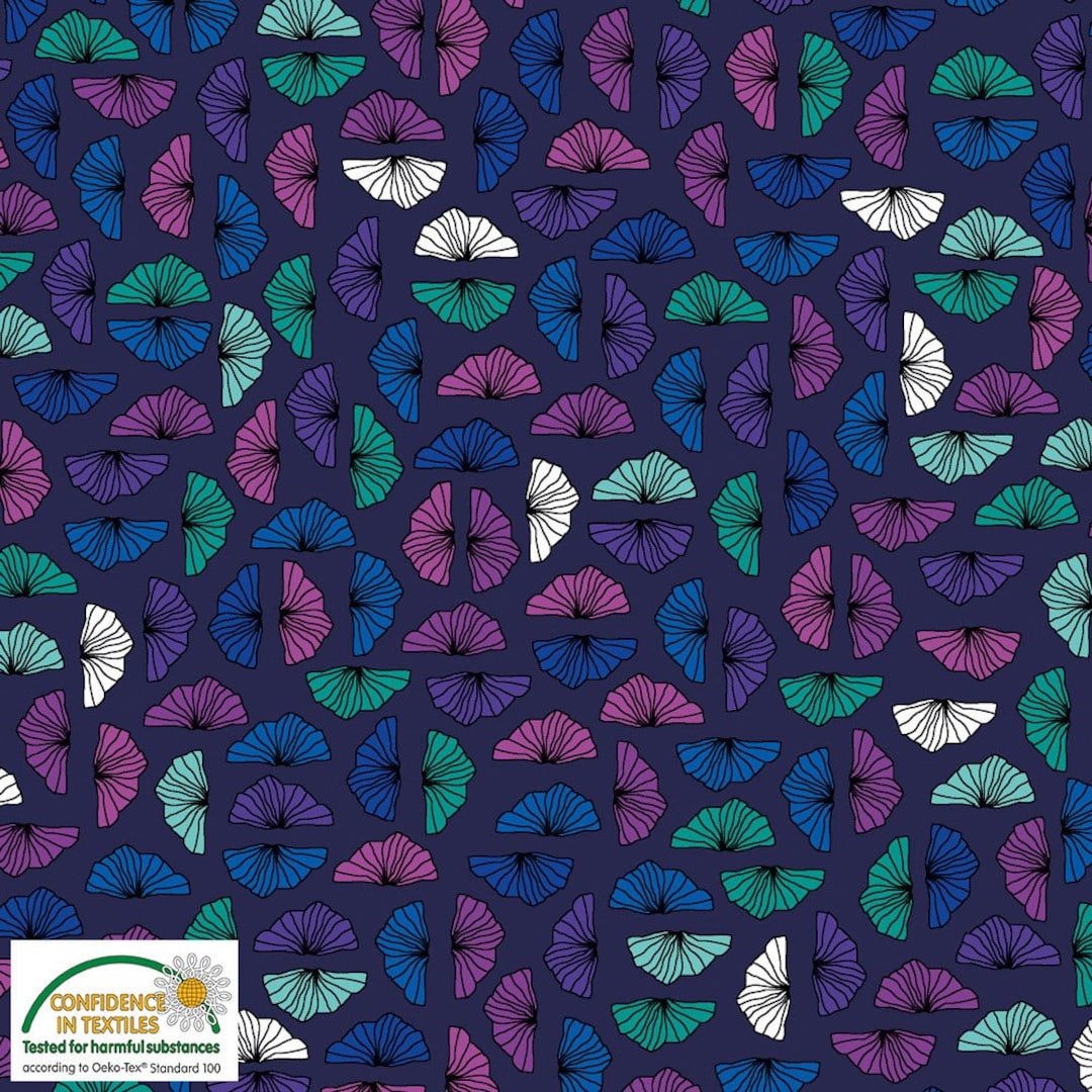 Stof~roadside Flowers~flower Graphics~blue~cotton Fabric by the Yard ...