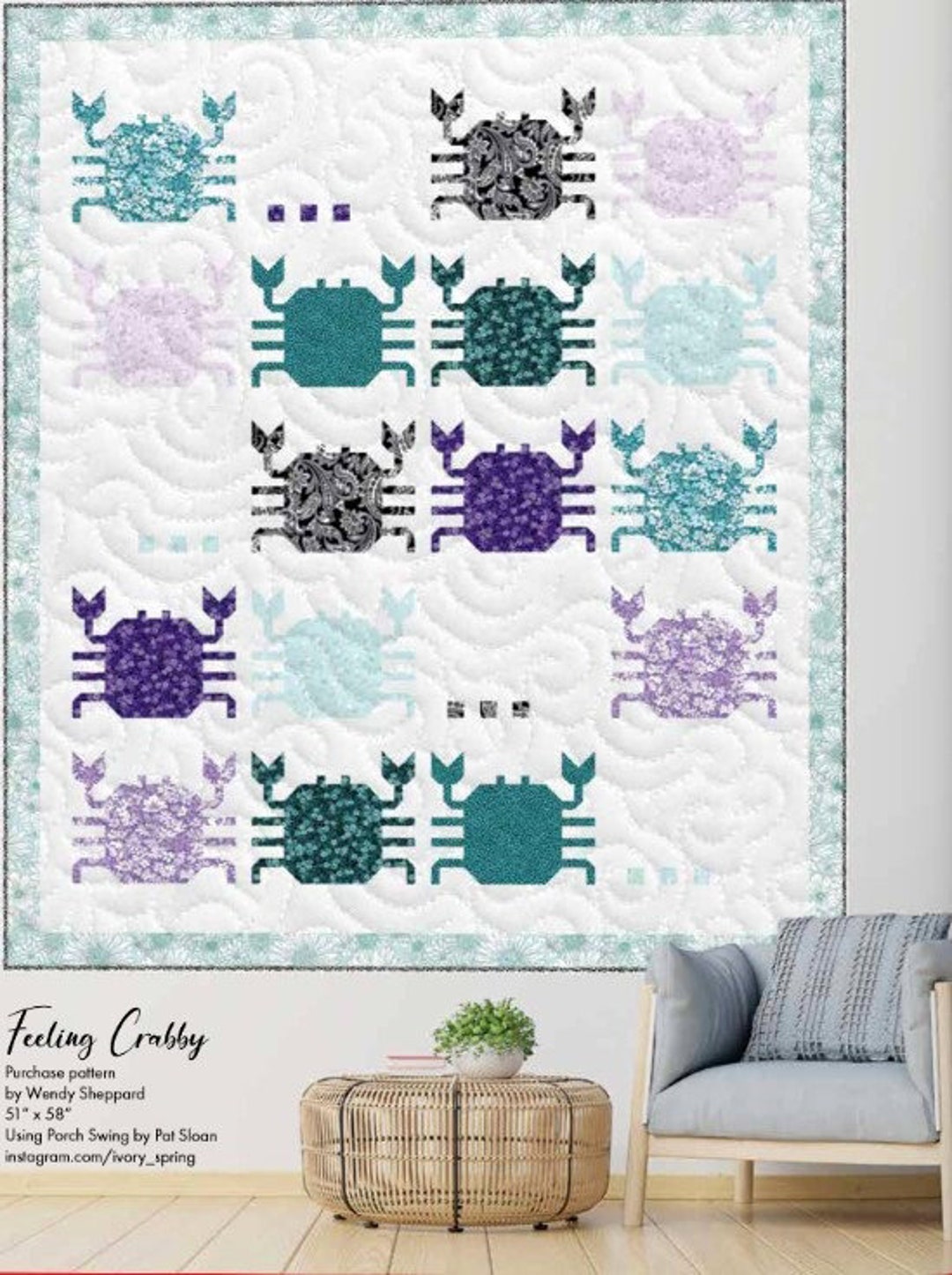Quilt Kit~feeling Crabby~51" X 58" Porch Swing Throw Quilt (includes Fabric for Top of Quilt ...
