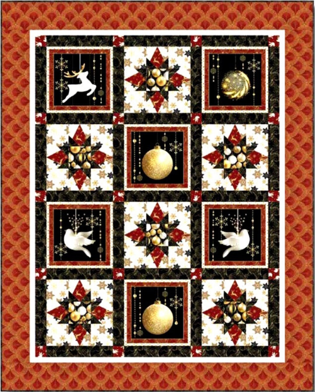 Quilt Kit~jingle and Mingle W/ Metallic Gold~56" X 70" Block Panel ...