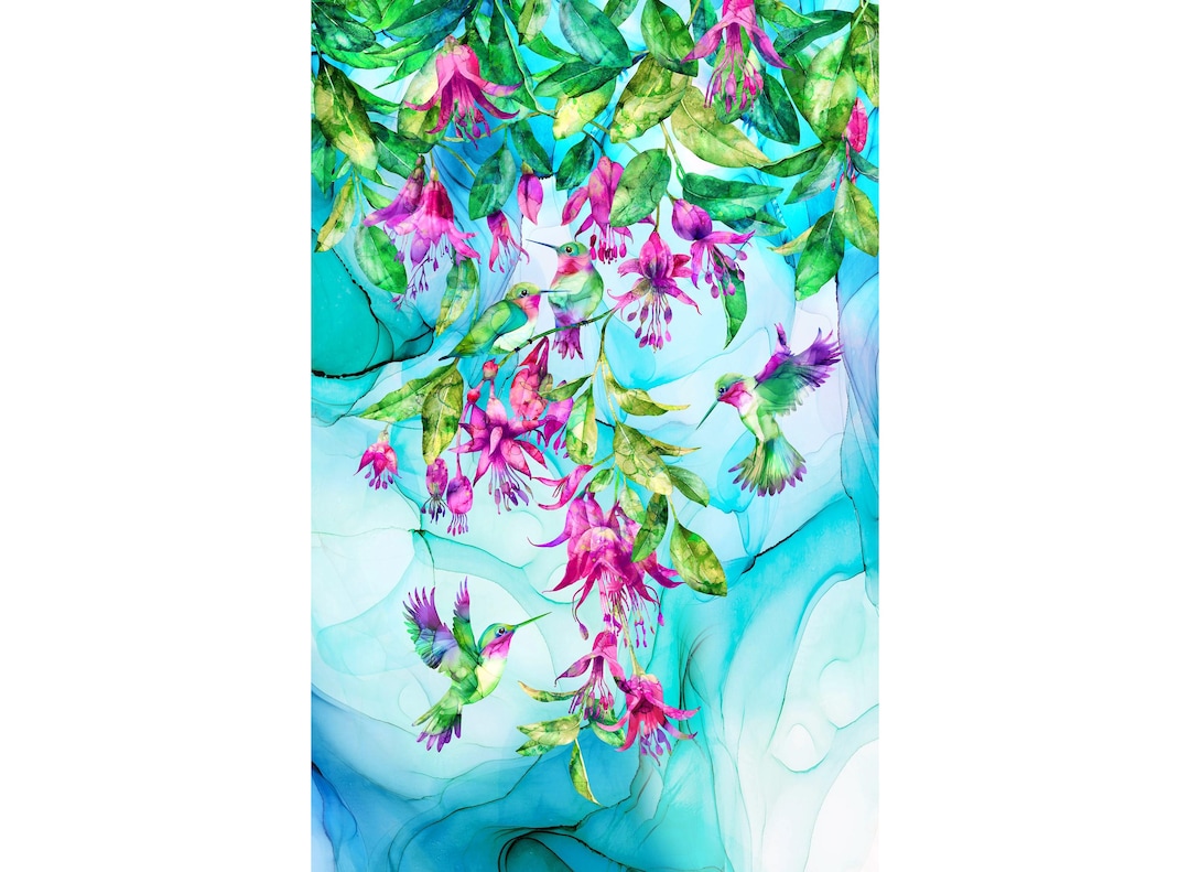 Northcott Concerto 28.5" X 44" Hummingbird and Floral Quilt Panel ...