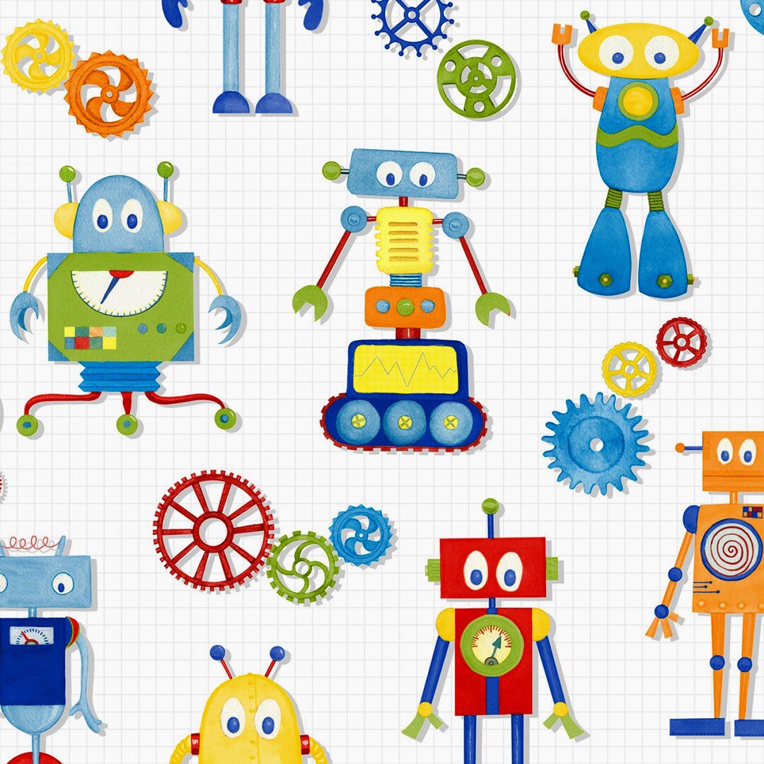 Wilmington Printsalphabotsrobot Alloverwhitecotton Fabric by the Yard ...
