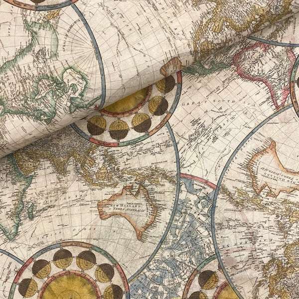 World Map Fabric - Etsy