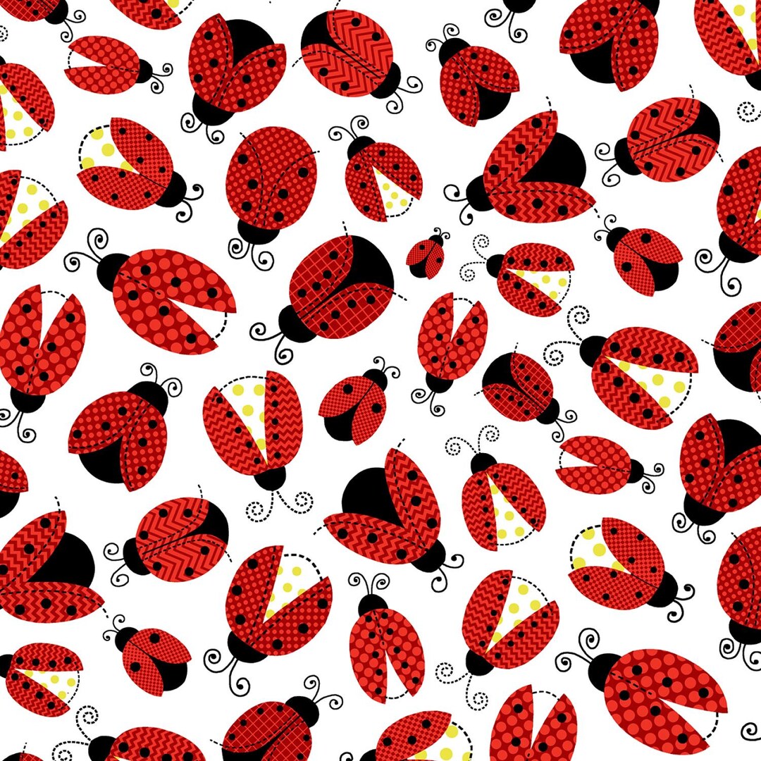 Oasis Fabrics~fun Flannels~ladybugs~white~printed Cotton Flannel Fabric ...