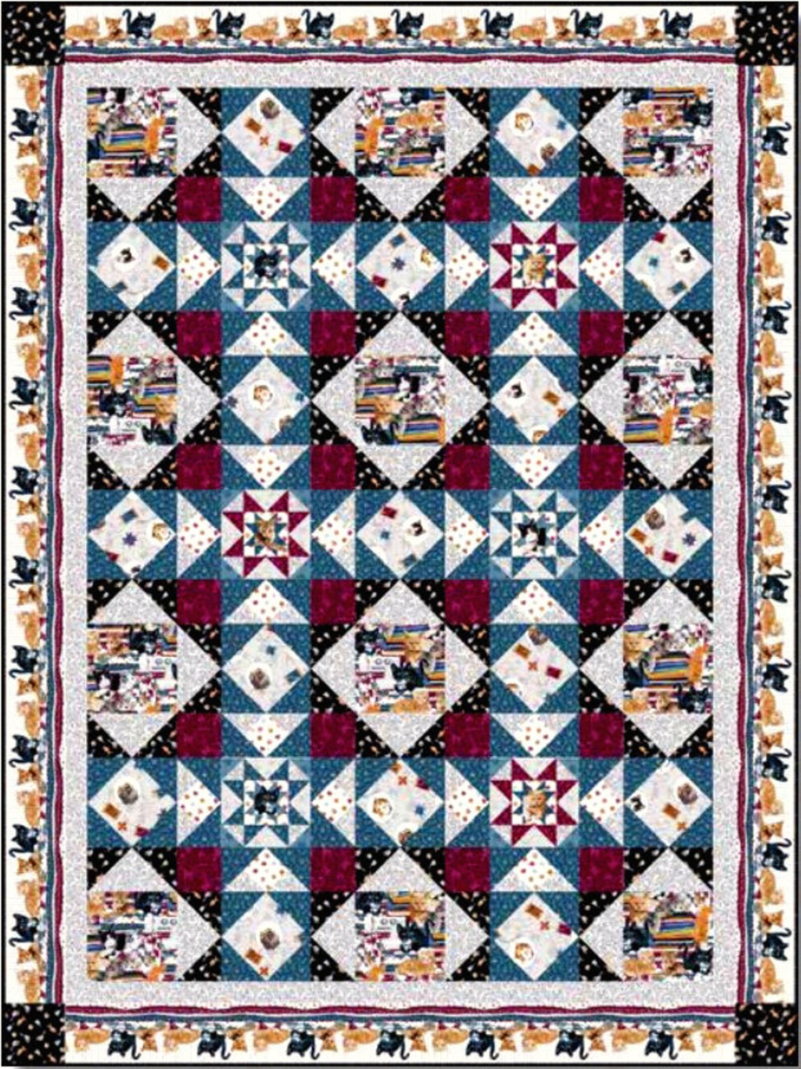 Quilt Kit~quilted Kitties~53" X 71" Quilt Kitties Block Quilt (includes ...
