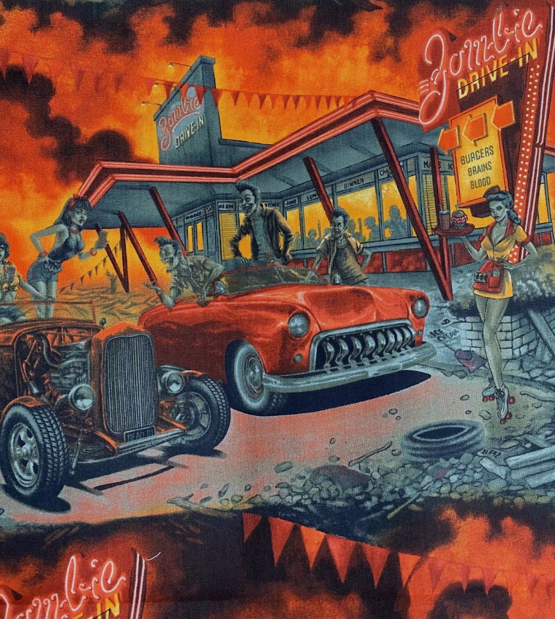 Eob~alexander Henry~nicoles Prints ~zombie Drive-in ~apocalypse ~cotton ...