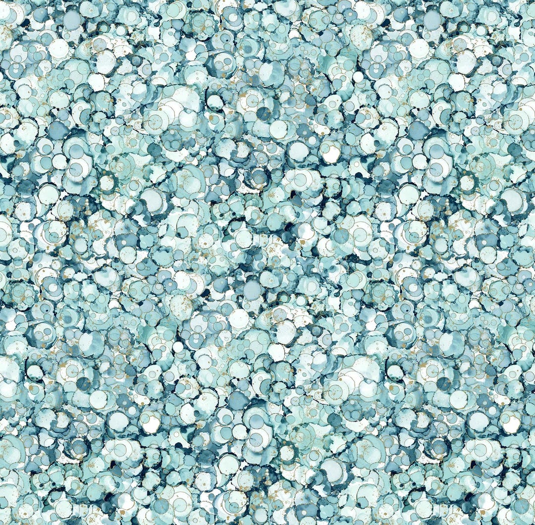 Northcott~midas Touch~bubble Texture W/ Metallic Gold~digital~blue~cotton Fabric by the Yard or ...
