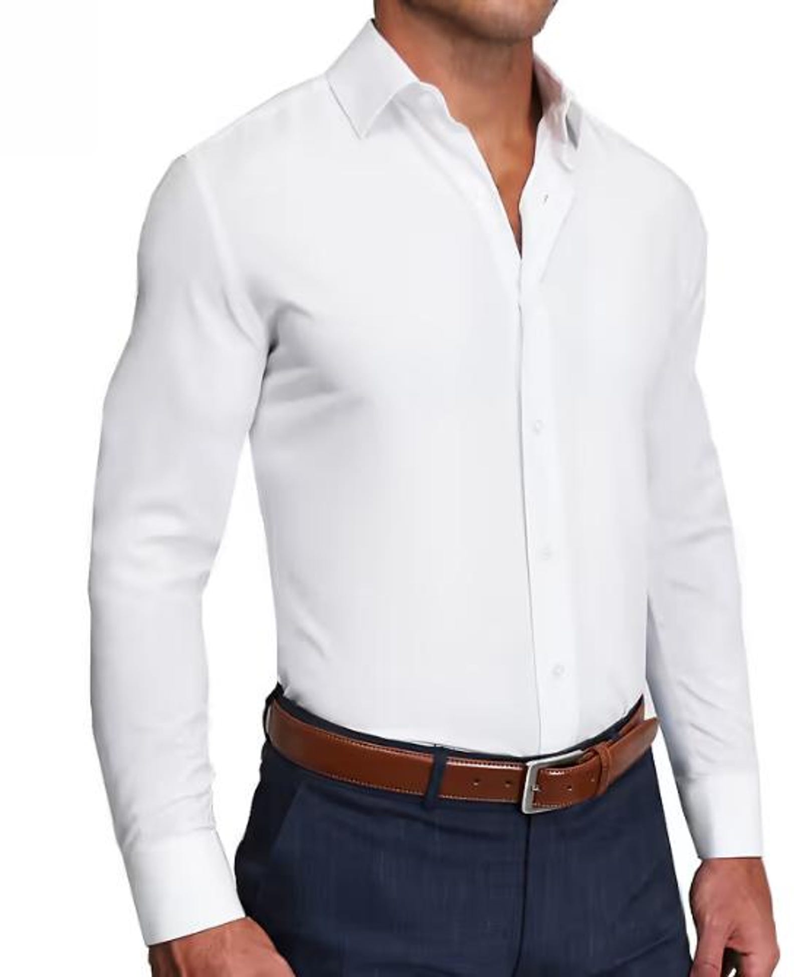Men's Slim Fit White Dress Shirt - Formal & Casual Wear, Premium Cotton ...