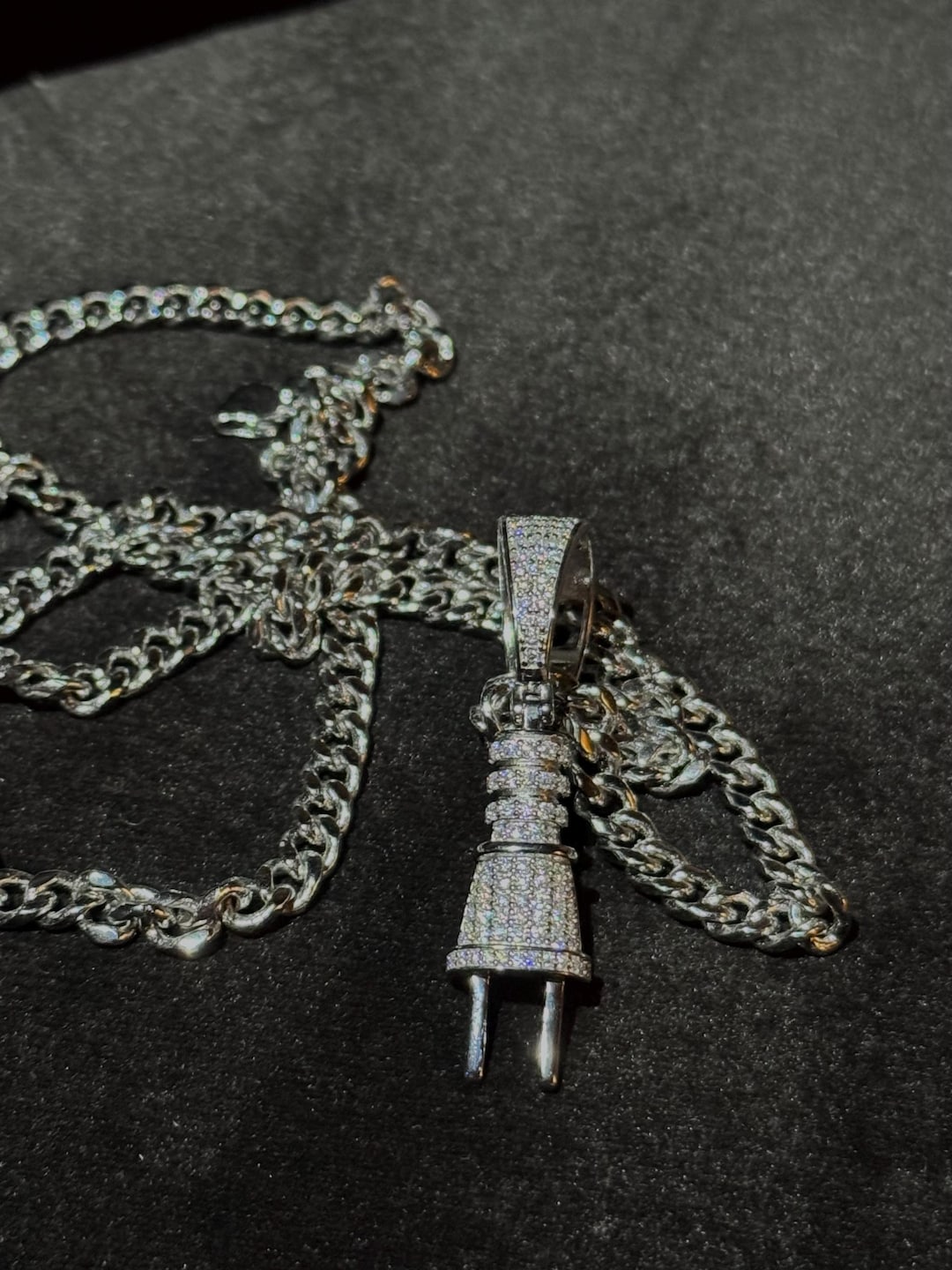 Iced Out Moissanite Plug Necklace Pendant Chain Jewelry Silver - Etsy