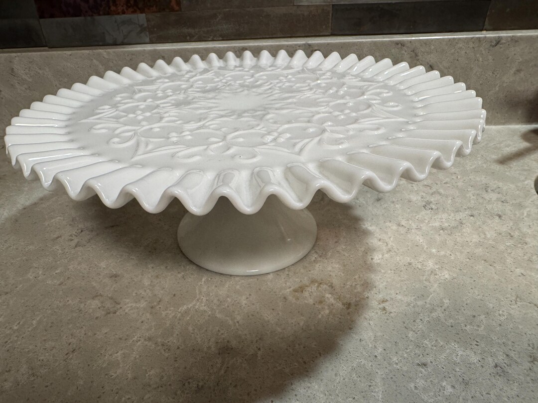 Milk Glass Fancy Cake Plate - Etsy
