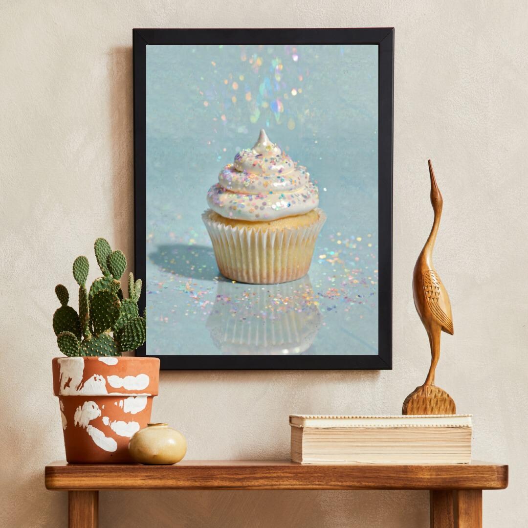 Glitter Cupcake Poster, Pastel Aesthetic Print, Foodie Wall Art, Sweet ...