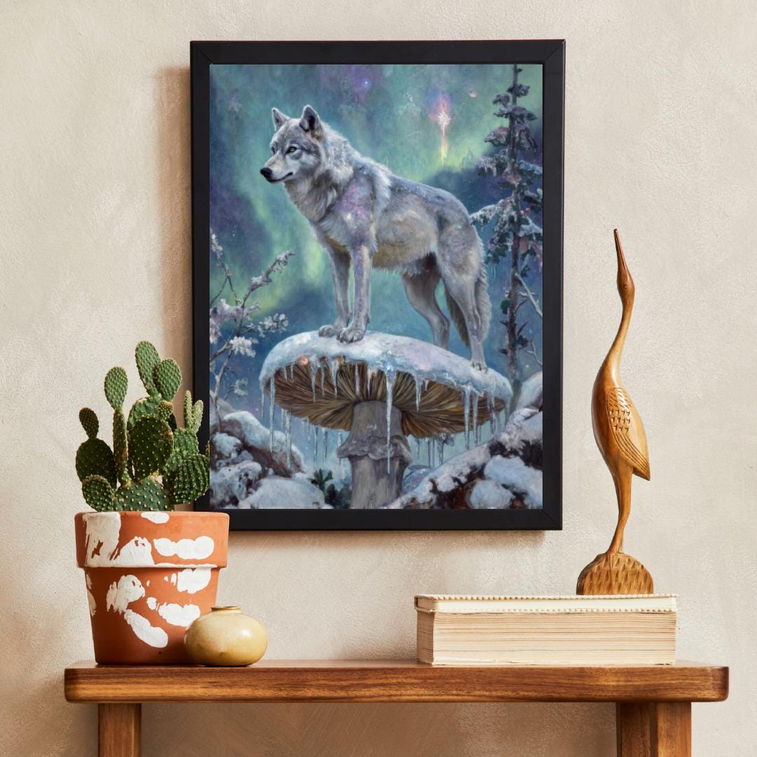Winter Wolf Art Print - Arctic Animal in Nordic Landscape - Fantasy ...