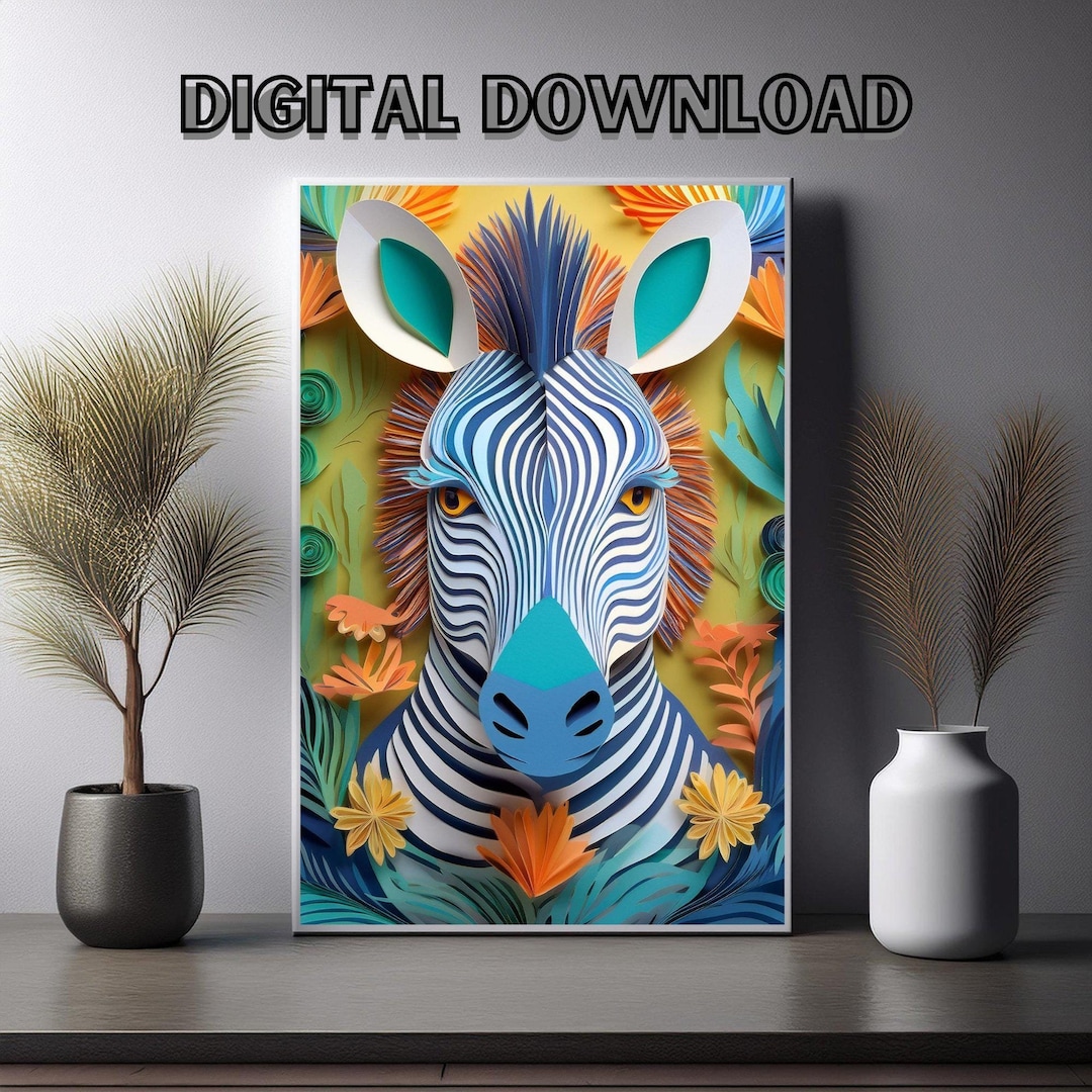 Printable Modern Geometric Zebra Painting | Origami Zebra Wall Art ...