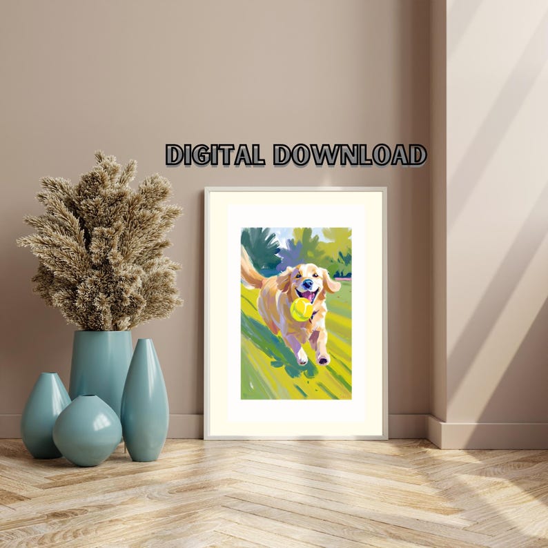 Golden Retriever Golf Art Print | Dog Oil Painting (digital Download ...