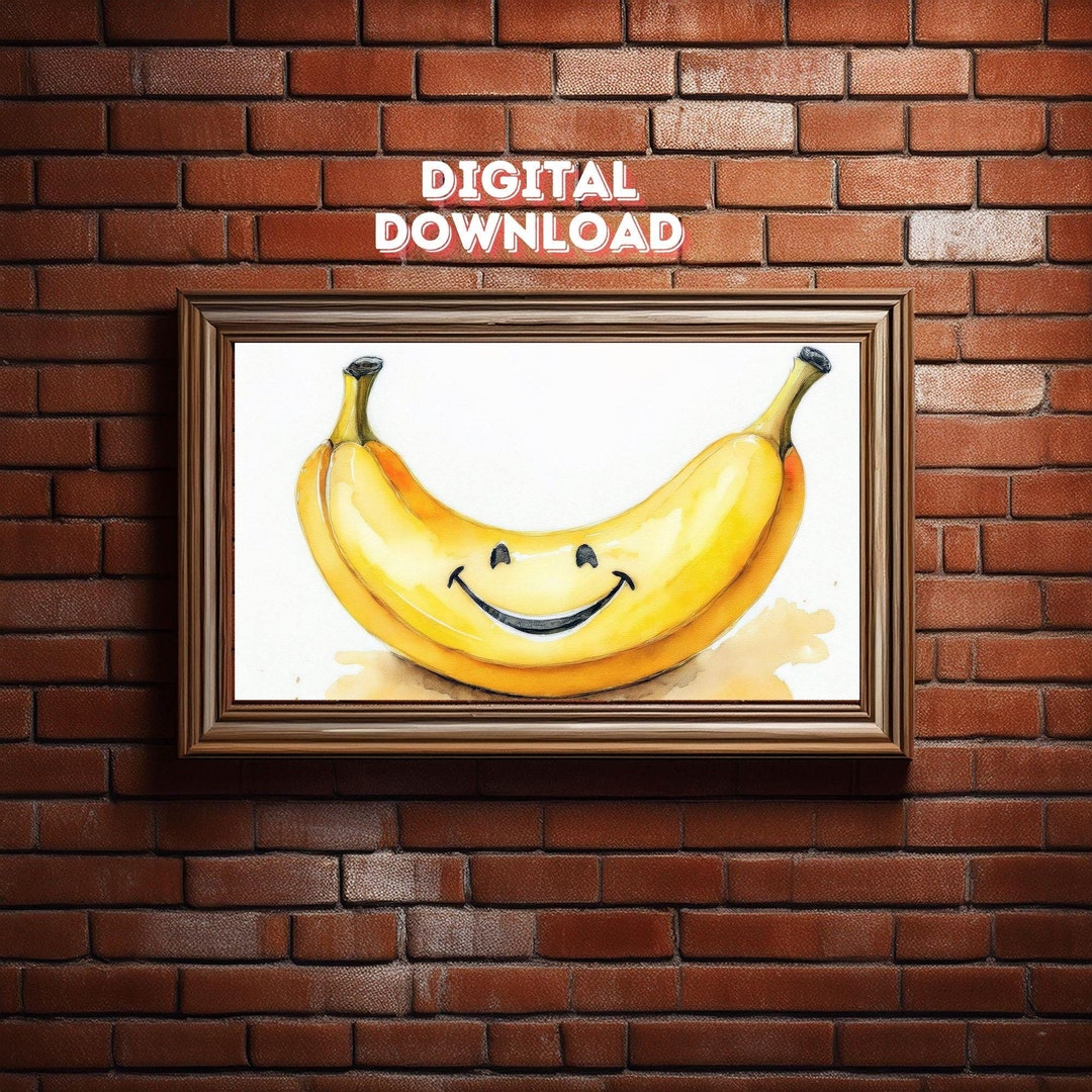 Printable Happy Banana Painting | Banana Wall Art | Smiling Banana ...
