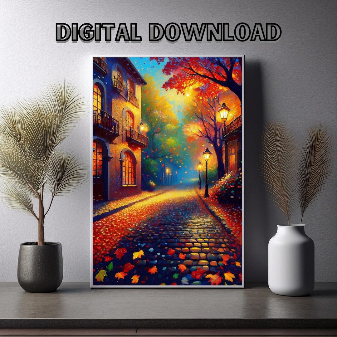 Printable Street View Landscape Painting | Street View Scenery Wall Art ...