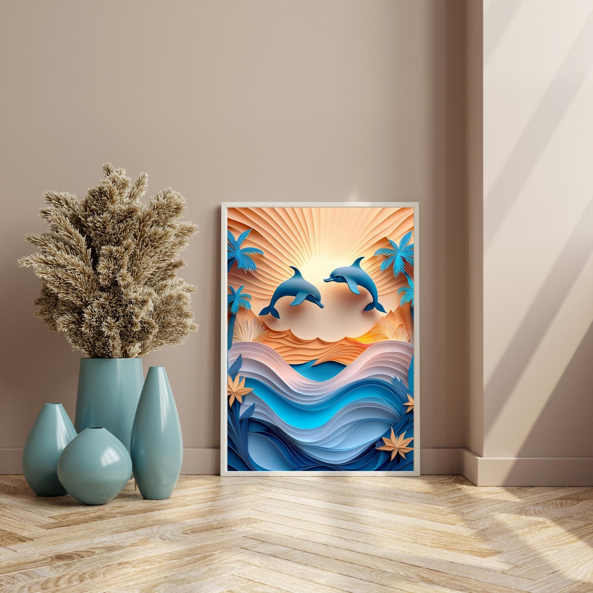 Printable Geometric Swimming Dolphins Painting | Modern Dolphin Wall ...