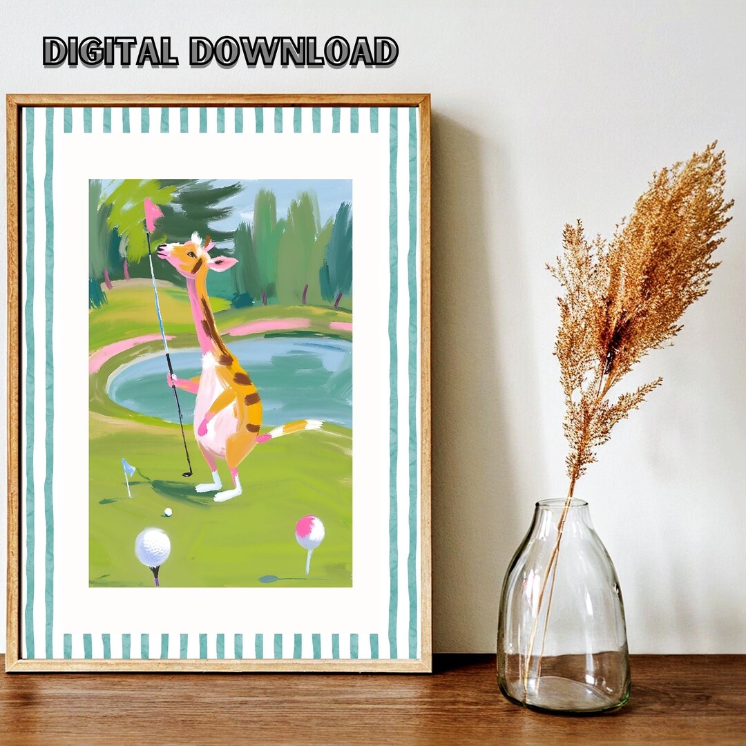 Giraffe Painting | Giraffe Wall Art | Golf Art | Golf Prints | Giraffe ...