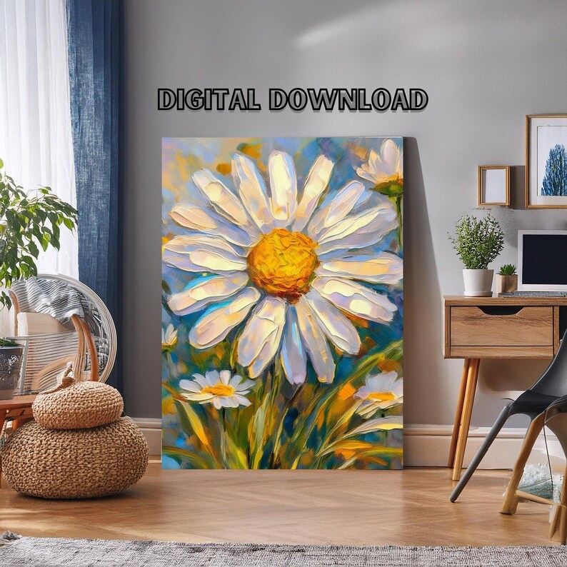 Printable Daisy Painting | Flower Poster | Printable Daisy Wall Art ...