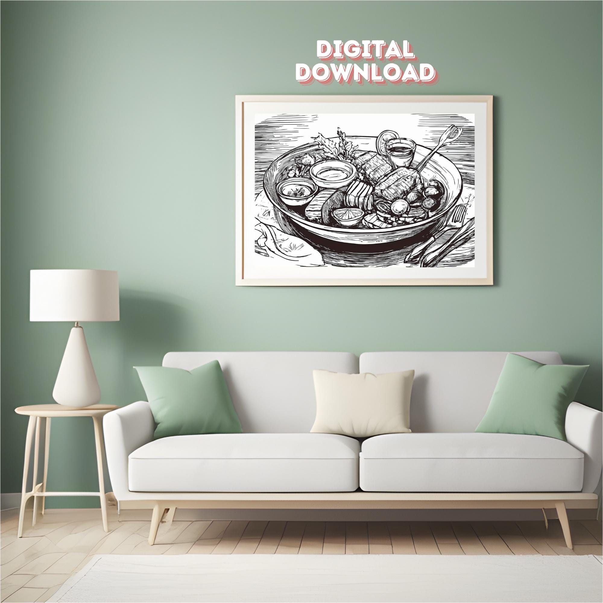 Printable Food Painting | Food Wall Art | Food Sketch | Printable Wall ...