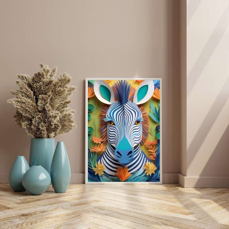 Printable Modern Geometric Zebra Painting | Origami Zebra Wall Art ...