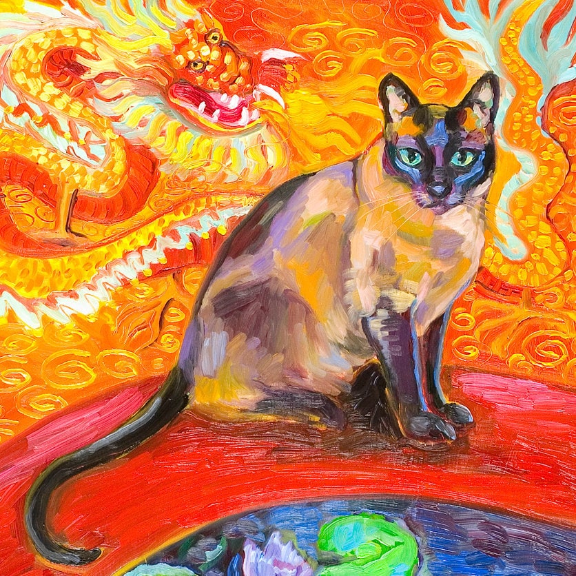 Siamese Cat, Chinese Dragon and A Koi Pond Art Print by Gena Semenov ...