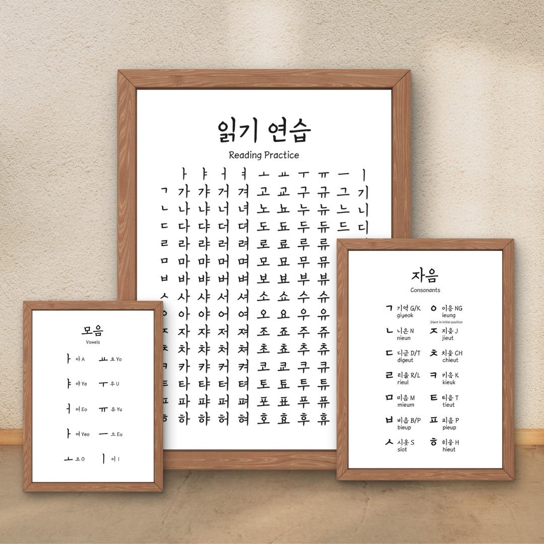 한글 Hangul Korean Reading Study Learning Wall Poster Set of 3, Wall Art ...