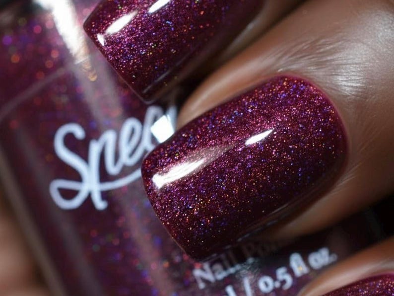 MULBERRY WINE Holographic Dark Burgundy Nail Polish - Etsy