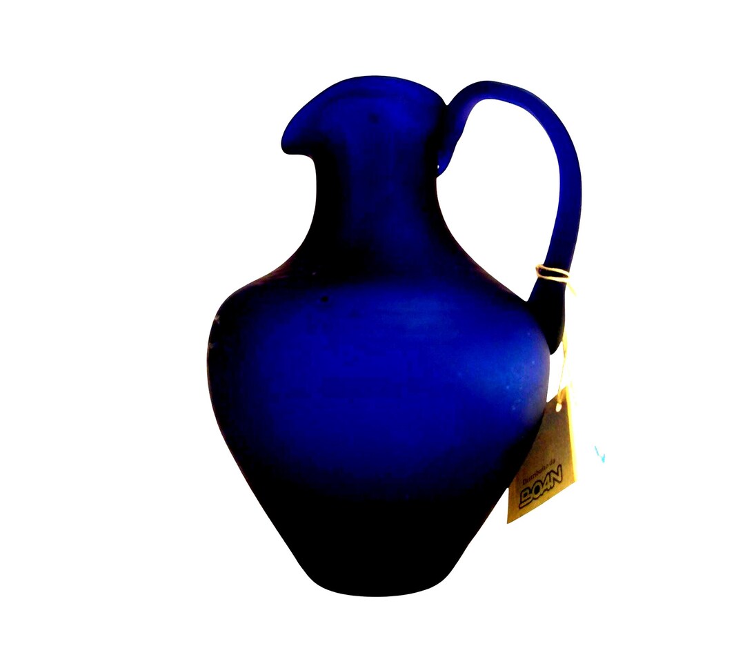 Signed Carlo Buffetti Cobalt Blue Satin Glass Pitcher, Murano Style ...