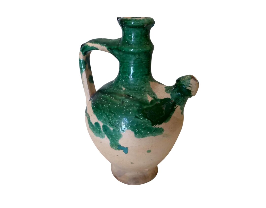 Vintage Italian Pottery Pitcher Green Splatter Glaze Terracotta Water ...