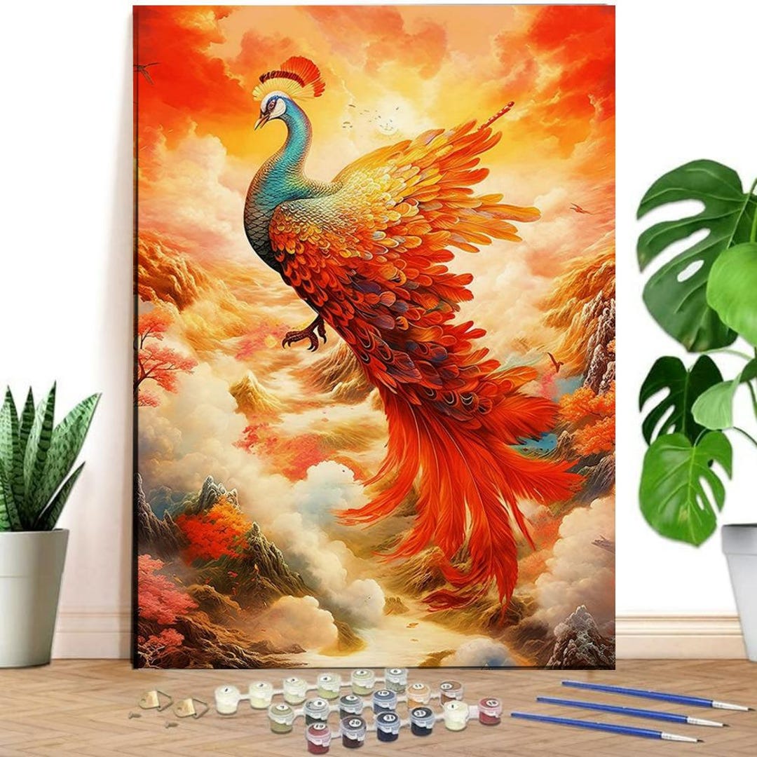 Majestic Phoenix Paint by Numbers Kit,golden Phoenix Spreads Its Wings ...