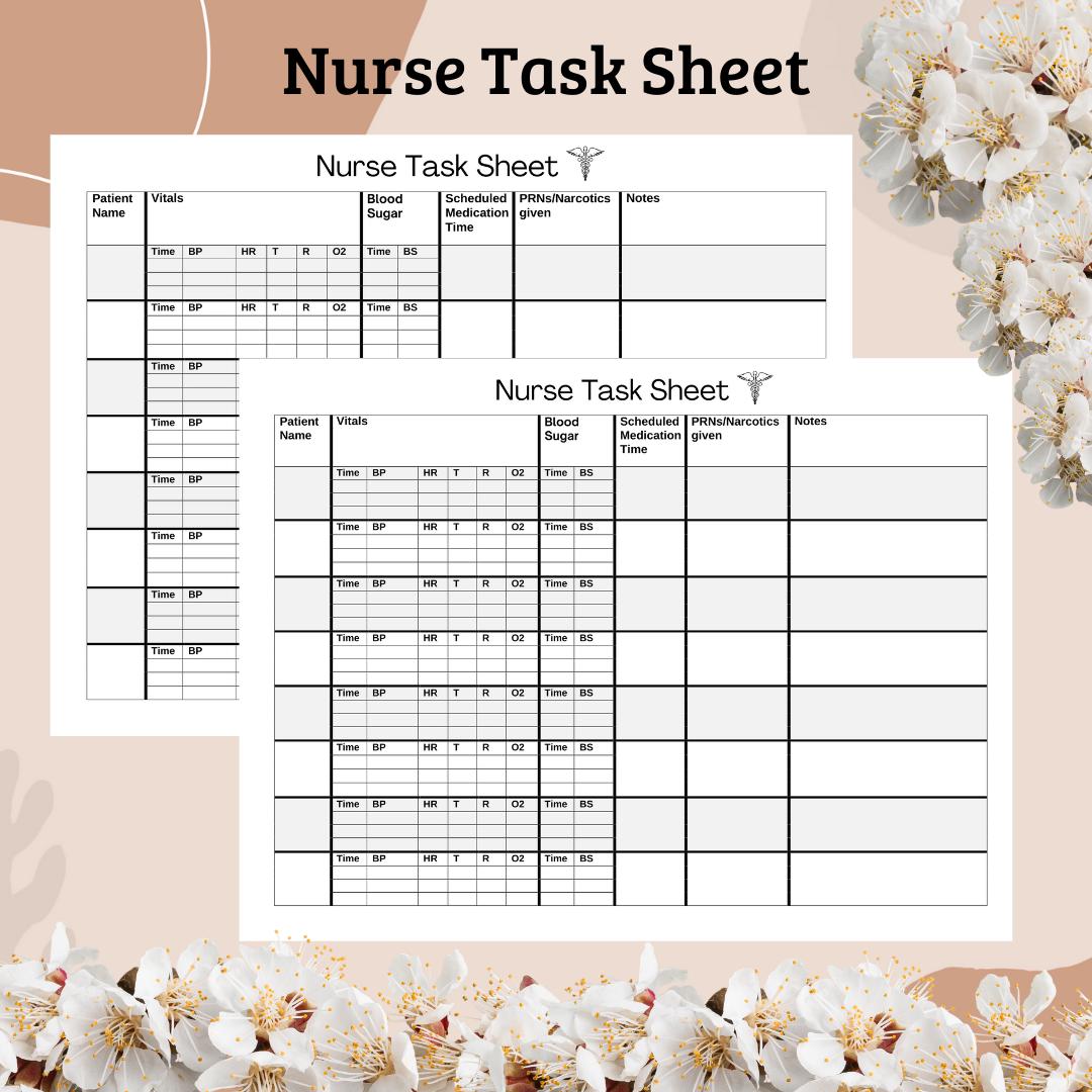 Nurse Task/report Sheet - Etsy