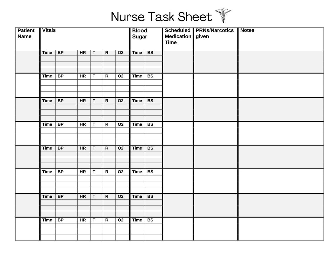 Nurse Task/report Sheet - Etsy