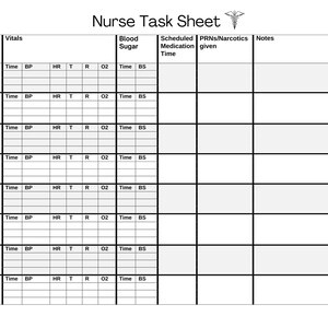 Nurse Task/report Sheet - Etsy