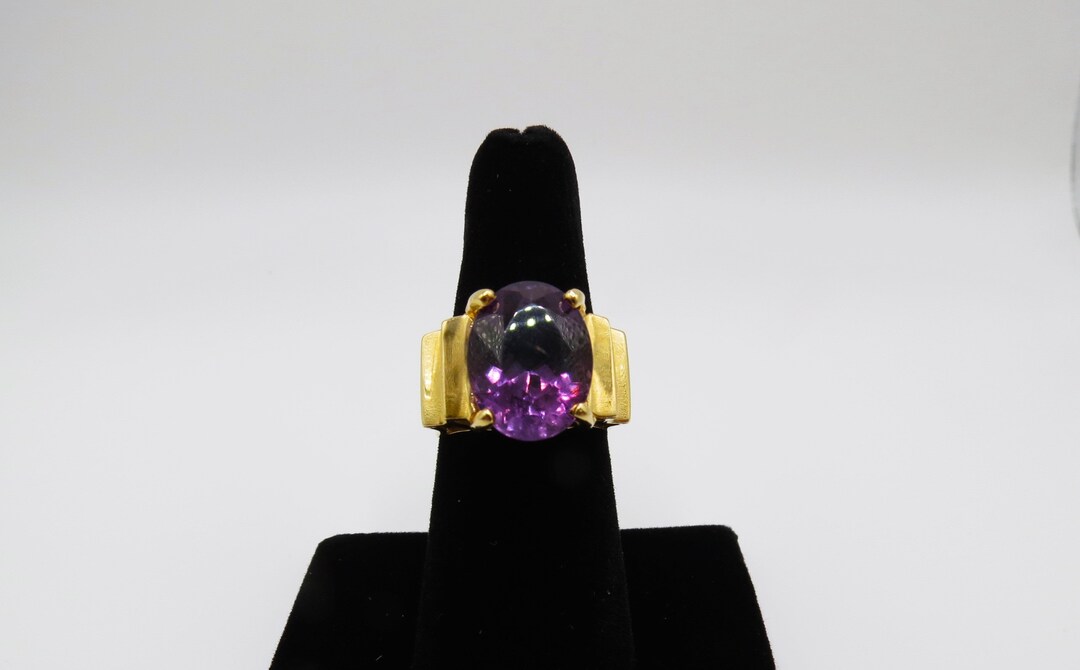 Huge 14k Yellow Gold and Amethyst Statement Ring Size 7 - Etsy