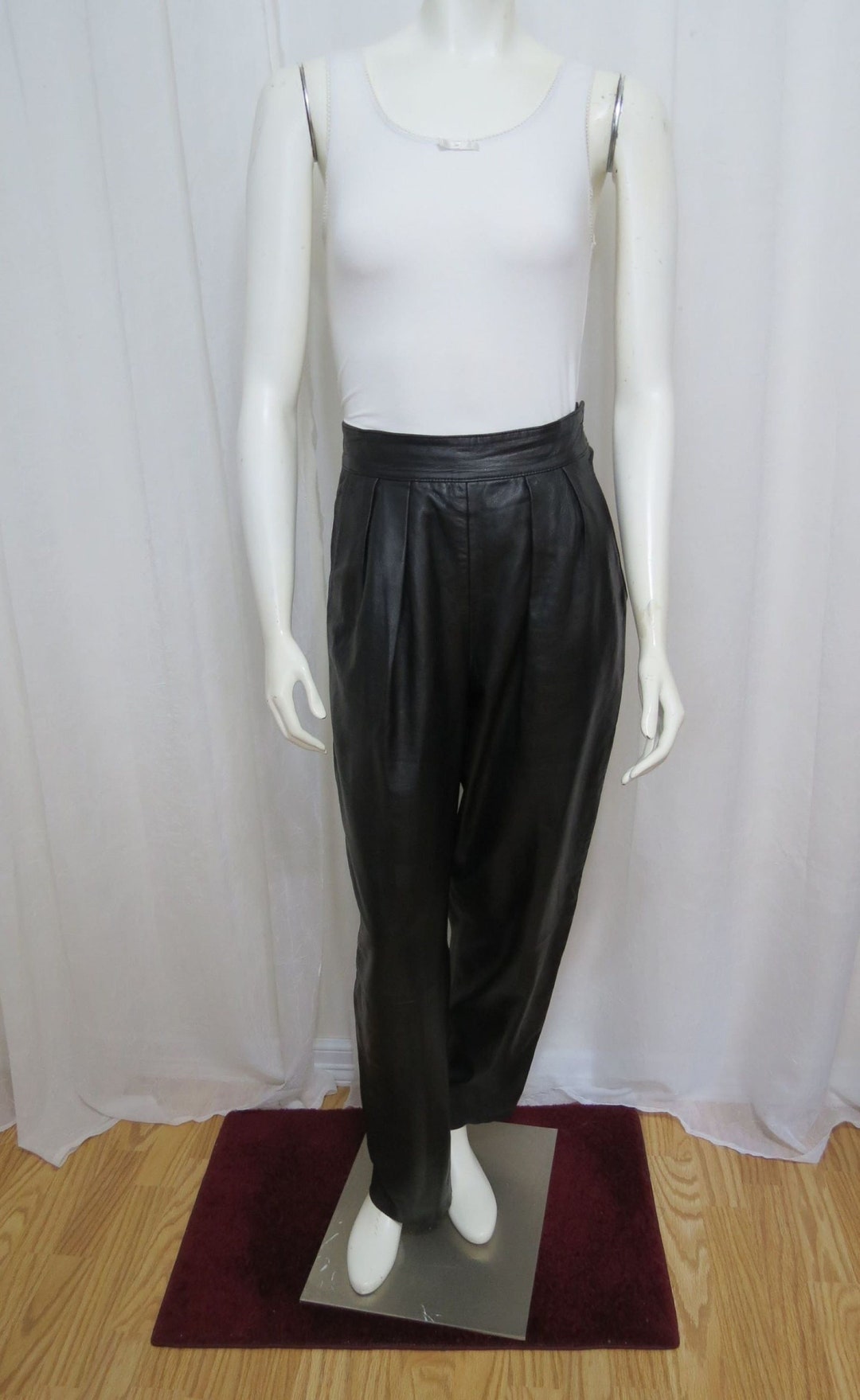 Michael Hoban North Beach Leather High Waisted Pleated Pants 26 Waist S ...