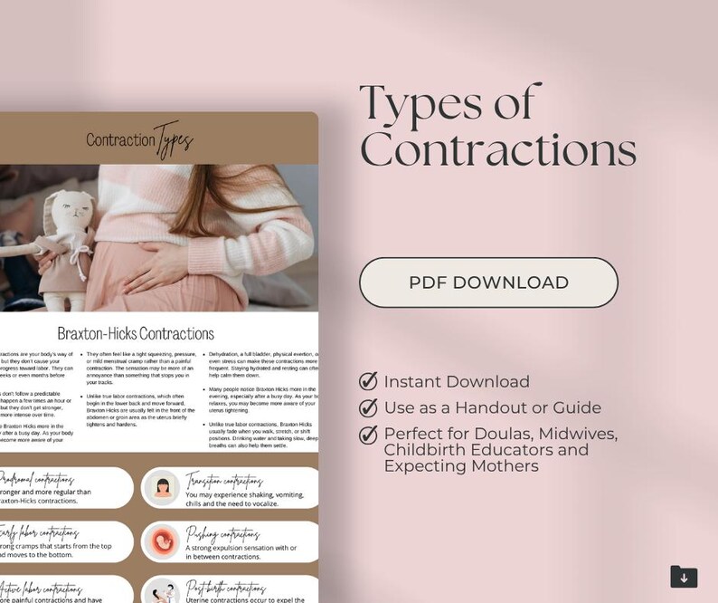 Contractions Type | Printable Handout for Doulas, Midwives, & Expecting ...