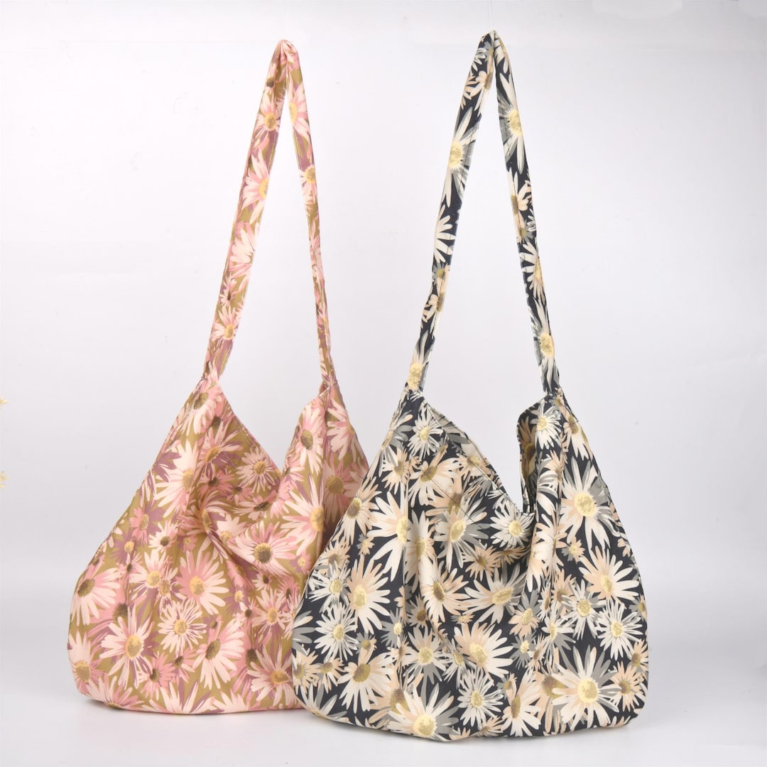 Daisy Cloth Slouchy Bag With Pocket, Crossbody or Shoulder, Single ...