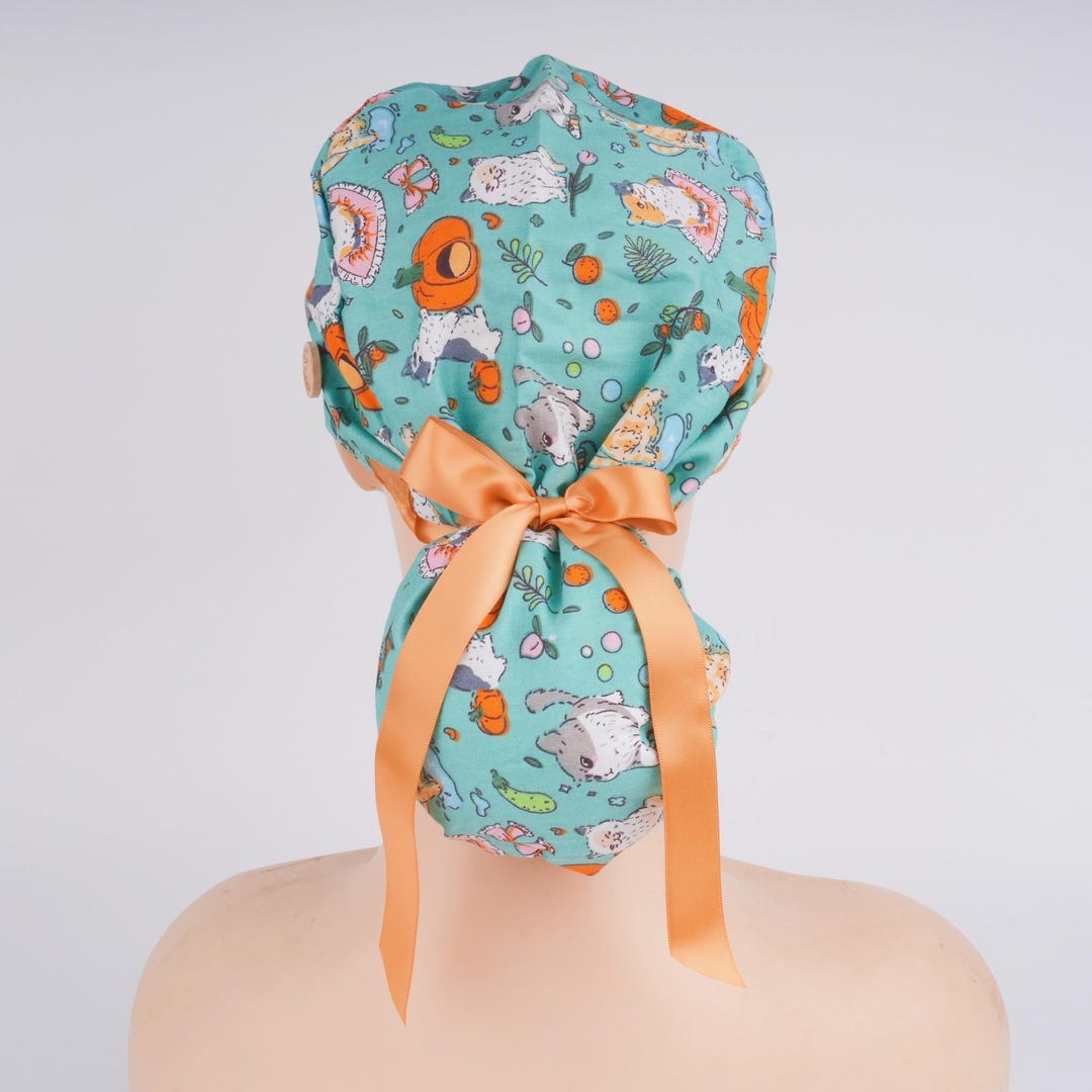 Cats Scrub Caps, Surgical Cap With Buttons, Ponytail Caps for Women ...