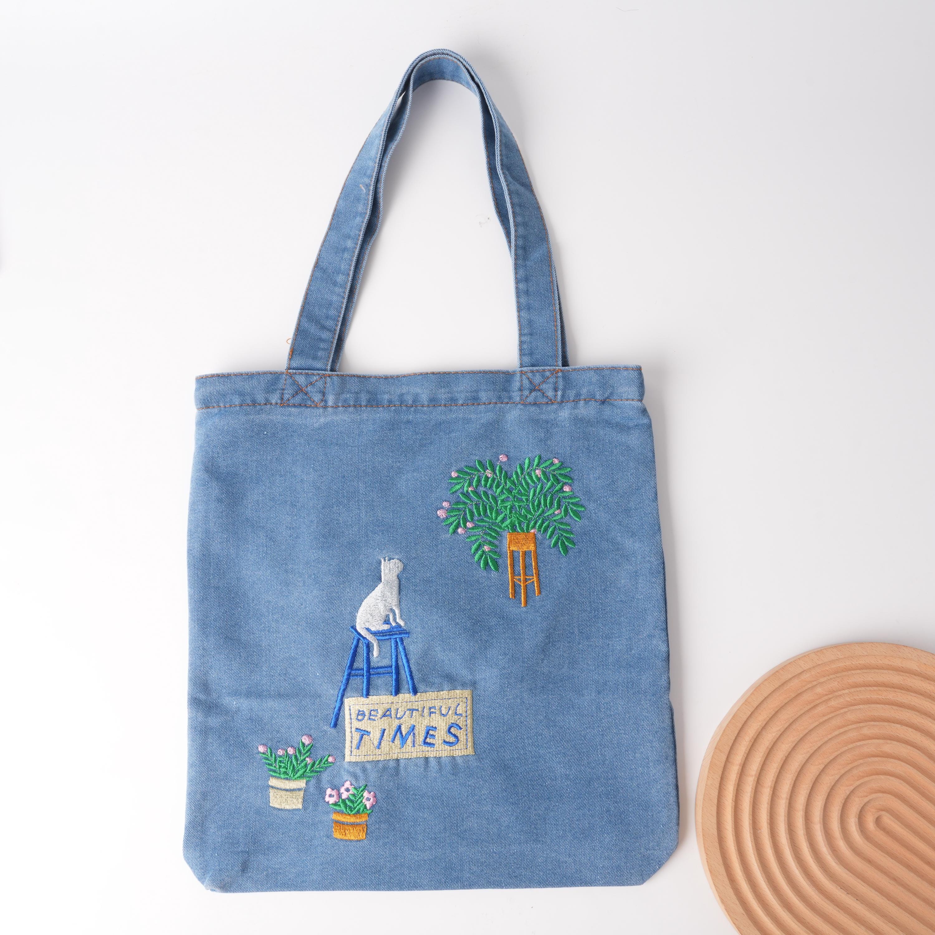 Cat Blue Denim Tote,shoulder Bag With Zipper,cat Lover Gift,aesthetic ...
