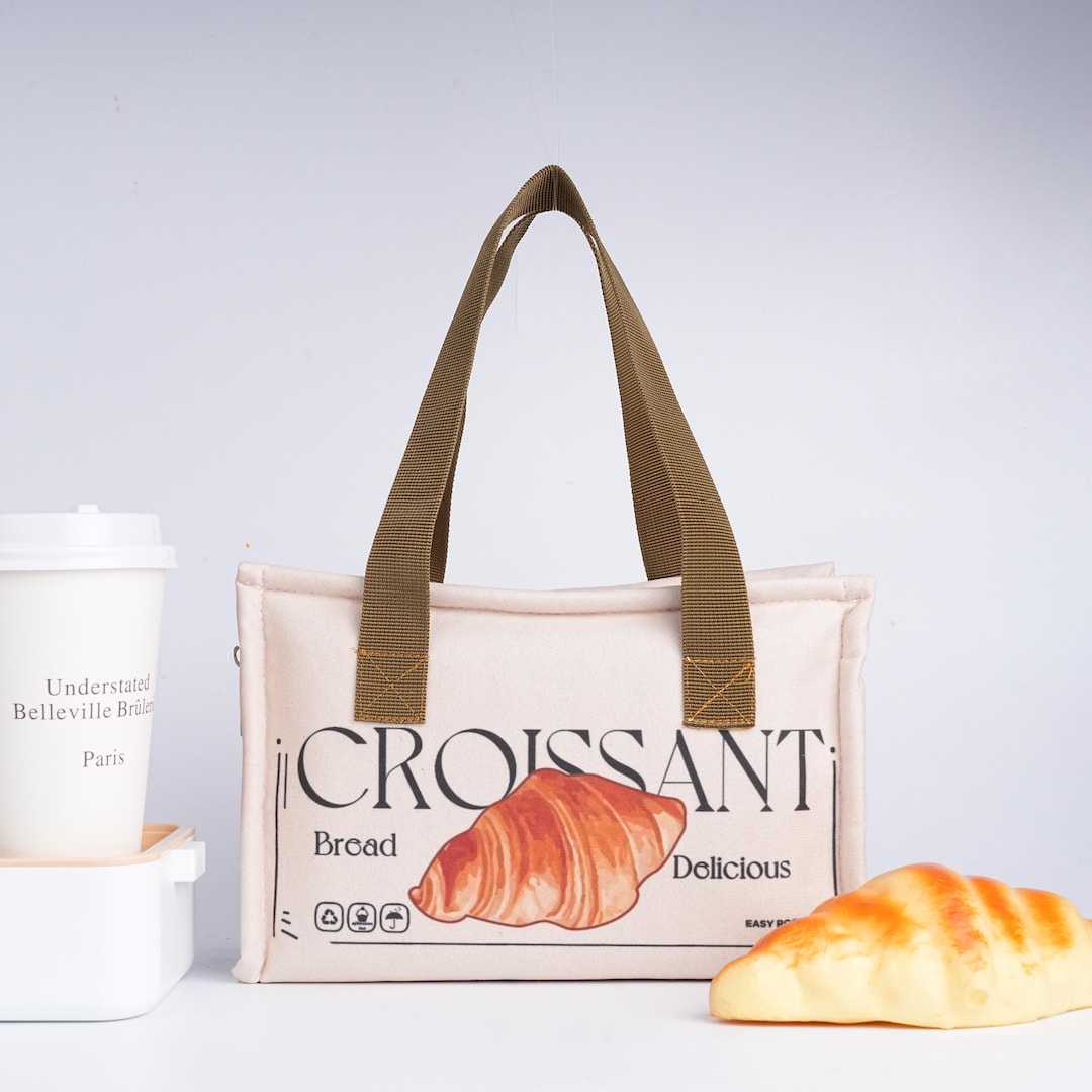 Croissant Print Insulated Lunch Bag: Reusable Eco-friendly Lunch Sack ...