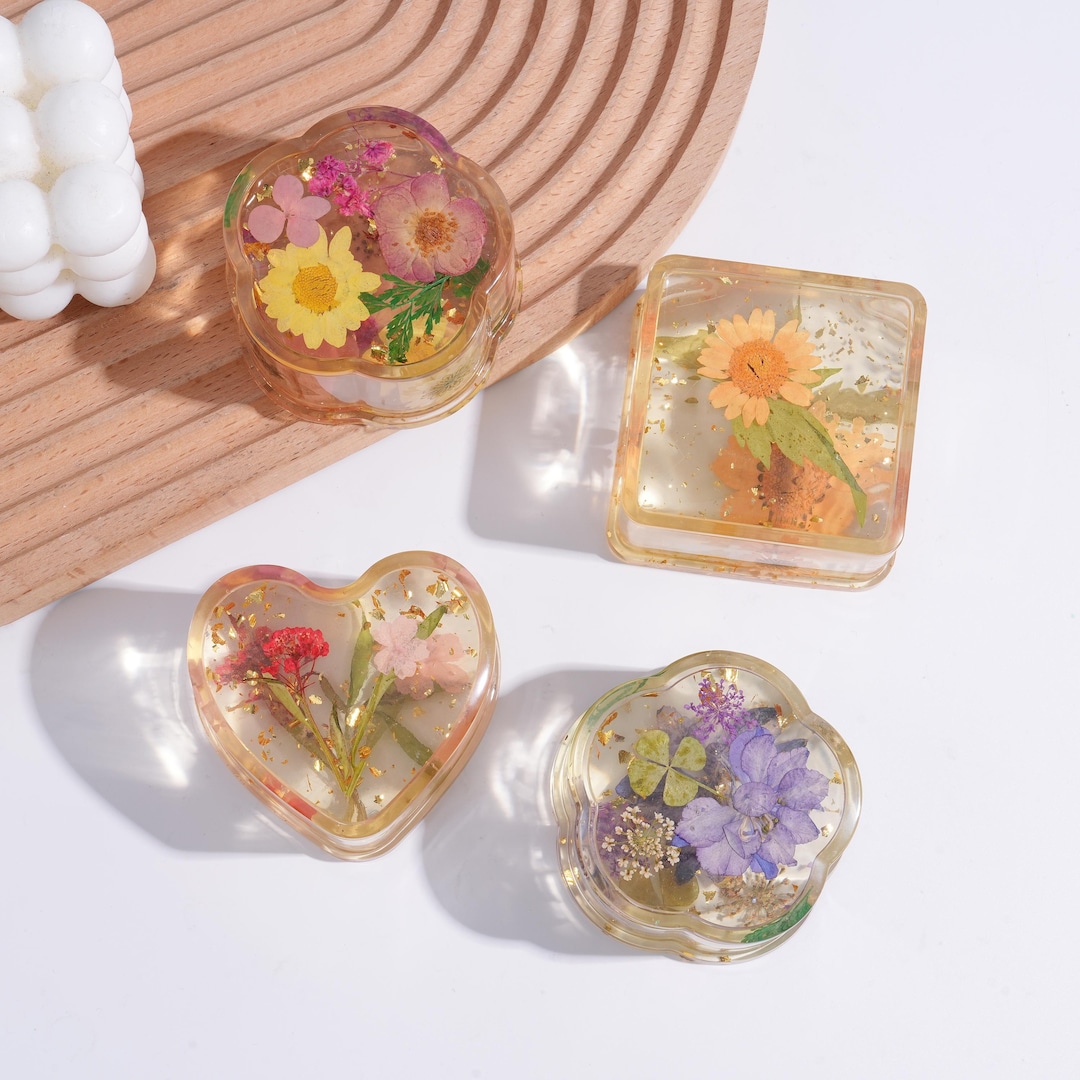 Small Flower Resin Trinket Box (flower/heart/square): Jewelry Holder ...